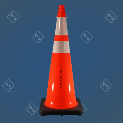 36" Orange Traffic Cone with 6" and 4" Reflective Collars (Heavy)